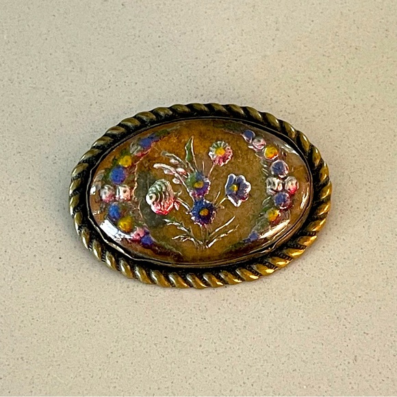 Jewelry | Vintage Goofus Glass Reverse Painted Intaglio Brooch | Poshmark